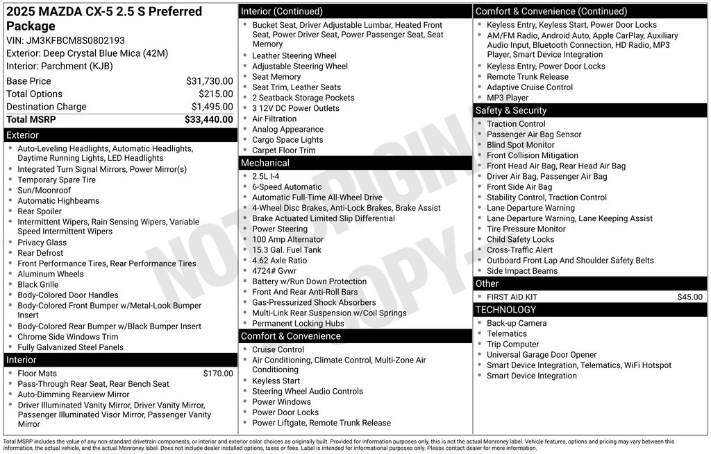 New Deep Crystal Blue Mica 2025 Mazda CX-5 2.5 S Preferred Package for ...